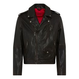 Hugo Herren Hugo Lederjacke &raquo;Levon&laquo; ohne Kapuze Biker-Style, echtes Leder, Rei&szlig;verschl&uuml;sse braun XL Trachtenmode