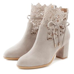 Lascana Damen Lascana High-Heel-Stiefelette &raquo;Sommerstiefelette&laquo; mit modischer Spitze und bequemen Blockabsatz, Ankle Boot, Stiefel grau 39