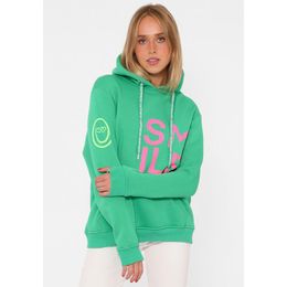 Zwillingsherz Damen Hoodie &raquo;"Alissa"&laquo;, Langarm, Kapuze, Neon-Details, Kordelzug, Frontprint, K&auml;ngurutasche gr&uuml;n L/XL
