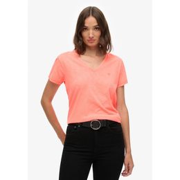 Superdry Damen T-Shirt &raquo;STUDIOS SLUB EMB VEE TEE&laquo; Baumwollmischung, relaxed fit pink S