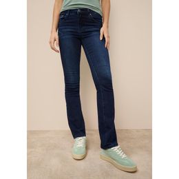 Tamaris Damen Bootcut-Jeans &raquo;mit lockerem Schnitt, aus flie&szlig;ender Viskose-Qualit&auml;t&laquo; Regul&auml;re Leibh&ouml;he, Bootcut, mit ausgestelltem Bein blau 34, N-Gr