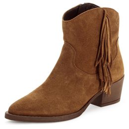 Tamaris Damen Westernstiefelette Blockabsatz, Boots, Cowboystiefelette mit modischen Fransen braun 38