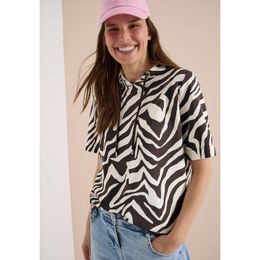 Cecil Damen Kapuzensweatshirt, Kurzarm-Shirt mit Kapuze und Zebraprint M (40)