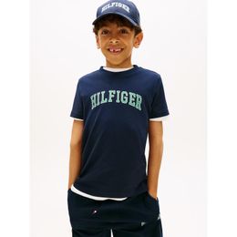 Tommy Hilfiger Jungen T-Shirt Regular Fit, gro&szlig;er Druck, f&uuml;r Kinder bis 16 Jahre blau 10 (140)