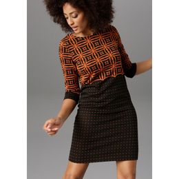 Aniston Selected Damen Aniston SELECTED Jerseykleid mit modernem Muster- und Punkte-Design orange 38, N-Gr