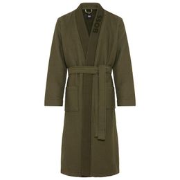 BOSS Herren BOSS Morgenmantel &raquo;Waffle Kimono&laquo; mit gro&szlig;em BOSS Logo aus Velours gr&uuml;n XXL