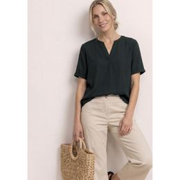 Street One Damen Street One Kurzarmbluse Blusenshirt in Unifarbe mit Split Neck 36
