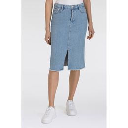 MAC Damen MAC Midirock &raquo;MIDI SKIRT fringe&laquo; im Five-Pocket Style blau S (36)