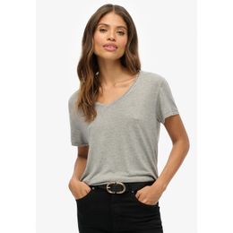 Superdry Damen T-Shirt &raquo;STUDIOS SLUB EMB VEE TEE&laquo; Baumwollmischung, relaxed fit silber S