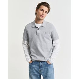 Gant Herren Poloshirt &raquo;REG SHIELD SS PIQUE POLO&laquo; mit Logo und Flachstrickkragen 100% Baumwolle Pique grau S