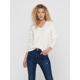 Only Damen Only Strickpullover &raquo;ONLCAMILLA V-NECK L/S PULLOVER KNT NOOS&laquo; Materialmix, regular fit beige M