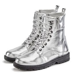 Lascana Damen Lascana Stiefelette im angesagten Metallic-Look, Stiefel, Boots VEGAN silber 38