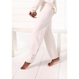 ELBSAND Damen Strickhose mit eingestricktem Logo, aus hochwertigen Feinstrick, Loungewear wei&szlig; 40/42, N-Gr