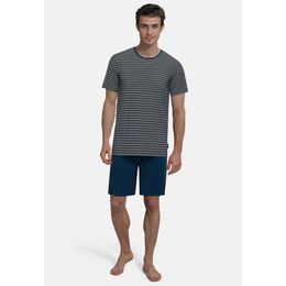 Tom Tailor Herren Tom Tailor Shorty &raquo;Longford&laquo; 2 tlg. Streifendesign, Kurzarm, Rundhalsausschnitt, kurze Hose, Baumwollmix blau 50 (M)