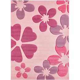LUXOR living Kinderteppich &raquo;Flair&laquo; rechteckig 15 mm H&ouml;he Kurzflor, Blumen Design, Kinderzimmer pink Kunstfaser B : 60cm 1 Stk., 15mm, L: 115cm