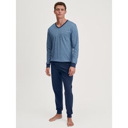 Calida Herren Calida Schlafanzug &raquo;Relax Streamline 2&laquo; 2 tlg. V-Ausschnitt, mit langen &Auml;rmeln, Interlock-Qualit&auml;t blau M (50)