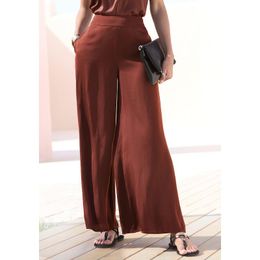 Lascana Damen Lascana Webhose &raquo;mit extra weitem Bein aus softer Satinqualit&auml;t&laquo; luftige Sommerhose mit Taschen, elegant braun 36, N-Gr