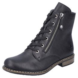 Rieker Damen Stiefelette Schn&uuml;rstiefelette, Schn&uuml;rboots mit Rei&szlig;verschluss an der Au&szlig;enseite schwarz 40