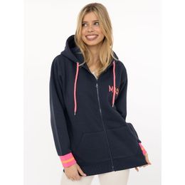 Zwillingsherz Damen Kapuzensweatjacke &raquo;"Rahel"&laquo; Langarm, Kapuze, Rei&szlig;verschluss, modisch, Schriftzug, Taschen blau XXL