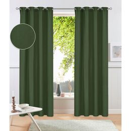 OTTO home Vorhang &raquo;Parry&laquo; &Ouml;sen 2 Stk. tlg. 2-er Set, blickdicht, monochrom, basic gr&uuml;n Polyester, Recyceltes Material 225cm, &Ouml;sen, 140cm