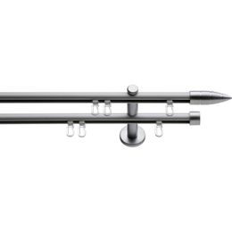 Indeko Gardinenstange &raquo;Menorca&laquo; &Oslash; 16 mm 2 l&auml;ufig-l&auml;ufig Fixma&szlig; Innenlauf Komplett-Set inkl. Gleitern und Montagematerial silber Aluminium B/L: 120cm &Oslash;