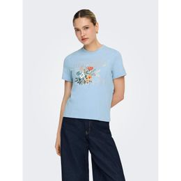 Only Damen Only Kurzarmshirt &raquo;ONLAMBERDINE S/S PRINT TOP BOX JRS&laquo; Baumwolle, regular fit, Rundhals blau XS