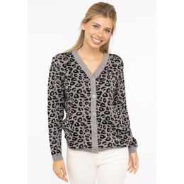 Zwillingsherz Damen Strickjacke &raquo;"Gestrickter-Leo"&laquo; mit Kn&ouml;pfen, mit Leomuster aus reiner Baumwolle grau S/M