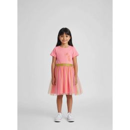 Blue Seven M&auml;dchen Jerseykleid 1 tlg. tlg. mit aufgesetztem T&uuml;llrock und tollem Frontmotiv pink 122, N-Gr