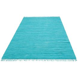 OTTO home Teppich &raquo;Paul, Handwebteppich&laquo; rechteckig 5 mm H&ouml;he reine Baumwolle, Uni, handgewebt, Wendeteppich, mit Fransen, L&auml;ufer blau Baumwolle B : 