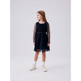 name it Kinder Minikleid &raquo;NKFVABOS LS DRESS NOOS&laquo; elastische Taille, Glitzer - Effekt blau 104, N-Gr