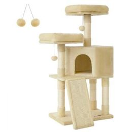 FEANDREA Katzenbaum 115cm Kratzbrett beige