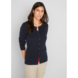 bonprix Damen bonprix Strickjacke gerade Passform, unifarben, aus Baumwollmischung, mit Knopfleiste blau 40/42 (M)
