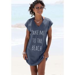 Beachtime By Lascana Damen Beachtime by Lascana Longshirt &raquo;mit gl&auml;nzendem Foliendruck vorne, kurzes T-Shirt-Kleid&laquo; lockeres Jerseykleid, luftiges 