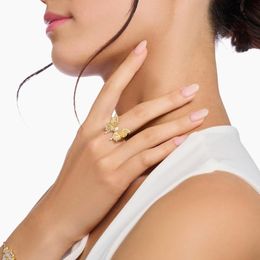 Thomas Sabo Damen Thomas Sabo Fingerring &raquo;Butterfly Paradise Cocktail-Ring - Schmetterling-Design&laquo; mit Zirkonia (synth.) gold 58, Silber 925 (recycelt