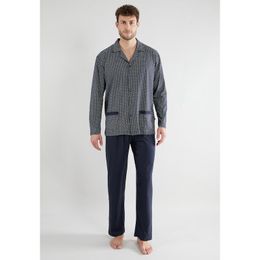 G&ouml;tzburg G&ouml;tzburg Herren G&Ouml;TZBURG Pyjama &raquo;Manhattan&laquo; 2 tlg. mit Kragen, Langarm, V-Ausschnitt, lange Hose, Baumwolle, weich blau 50 (M)