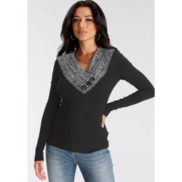 Melrose Damen Strickpullover mit Kontrastkragen und Zierkn&ouml;pfen schwarz 38