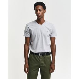 Gant Herren T-Shirt &raquo;SLIM SHIELD V-NECK T-SHIRT&laquo; mit einer kleinen Logostickerei auf der Brust grau 3XL