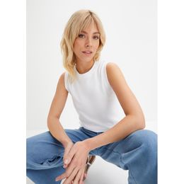 bonprix Damen bonprix Shirttop &raquo;Tanktop mit reiner Baumwolle&laquo; schmale Passform, hochgeschlossener Ausschnitt, &auml;rmellos wei&szlig; 56/58 (XXXL)