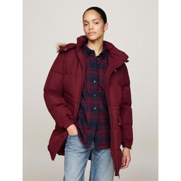 Tommy Jeans Damen Steppjacke &raquo;TJW MIDI ALASKA FAUX FUR&laquo; mit Kapuze mit Fellimitat rot XS (34)