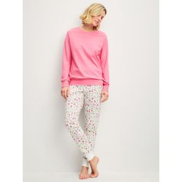 Calida Damen Calida Schlafanzug &raquo;Cotton Stripes&laquo; 2 Langarm, Rundhals-Ausschnitt, lockere Passform, Baumwolle pink L (48/50)