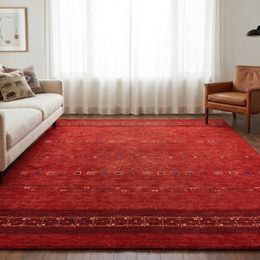 Theko Wollteppich &raquo;Lori Star Gold&laquo; rechteckig 12 mm H&ouml;he reine Wolle, handgewebt, ideal im Wohnzimmer & Schlafzimmer rot Wolle B : 70cm 1 Stk., 12mm, 