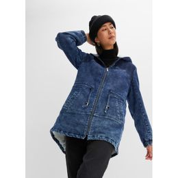 bonprix Damen bonprix Parka mit Kapuze l&auml;ssiger Jeans-Look, mit flauschigem Teddyfell-Futter, mit Kapuze blau 40