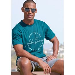 John Devin Herren T-Shirt Rundhalsshirt mit Print aus reiner Baumwolle blau L (52/54)