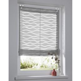 Kutti Raffrollo &raquo;Enya&laquo; mit Hakenaufh&auml;ngung ohne Bohren freih&auml;ngend Montage ohne Bohren, incl. Fensterhaken grau Ausbrenner, Obermaterial: 65% Baumwolle, 35%