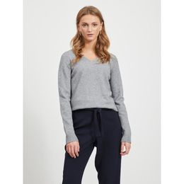 Vila Damen V-Ausschnitt-Pullover &raquo;VIRIL V-NECK L/S KNIT TOP - NOOS&laquo; Materialmix, regular fit grau M (38)