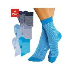 H.I.S. H.I.S Damen Socken &raquo;Damen Socken Ringelsocken Str&uuml;mpfe&laquo; Packung, 6 Stk. tlg. mit druckfreiem B&uuml;ndchen blau 35-38