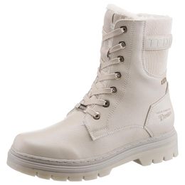 Tom Tailor Damen Tom Tailor Schn&uuml;rboots Winterstiefel mit Logopr&auml;gung an der Ferse beige 41