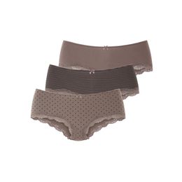 Lascana Damen Lascana Panty 3er-Pack, aus elastischer Baumwolle mit zarter Spitze grau 44/46