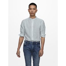 Only & Sons Only & Sons Herren ONLY & SONS Langarmhemd &raquo;ONSCAIDEN LS SOLID LINEN MAO SHIRT NOOS&laquo; Baumwolle mit Leinen, slim fit blau XXL, N-Gr