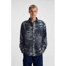 Hugo Herren Hugo Langarmhemd &raquo;Ebalto&laquo; Kentkragen, oversize fit, Jacquard-Muster blau L (41/42), N-Gr